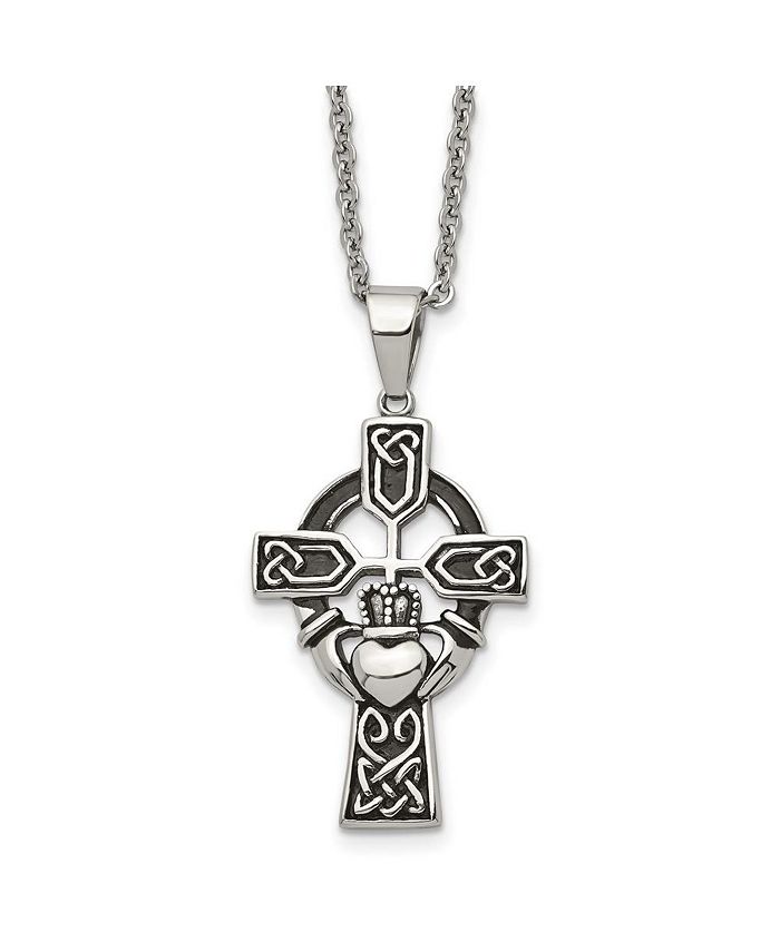 Chisel Antiqued Claddagh Cross Pendant Cable Chain Necklace - Macy's