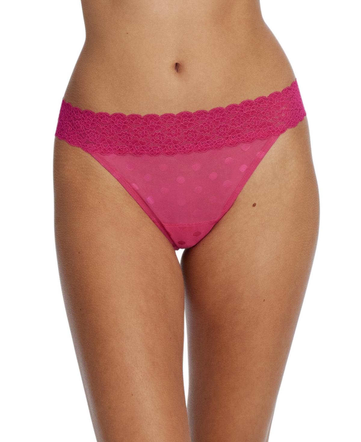 Click here for Womens Dare Dot Mesh Lace Thong - Dark flamingo prices