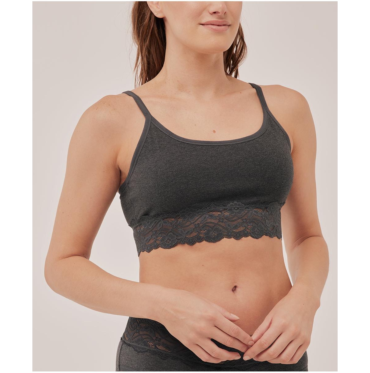 Click here for Pact Womens Lace Smooth Cup Bralette - Charcoal he... prices