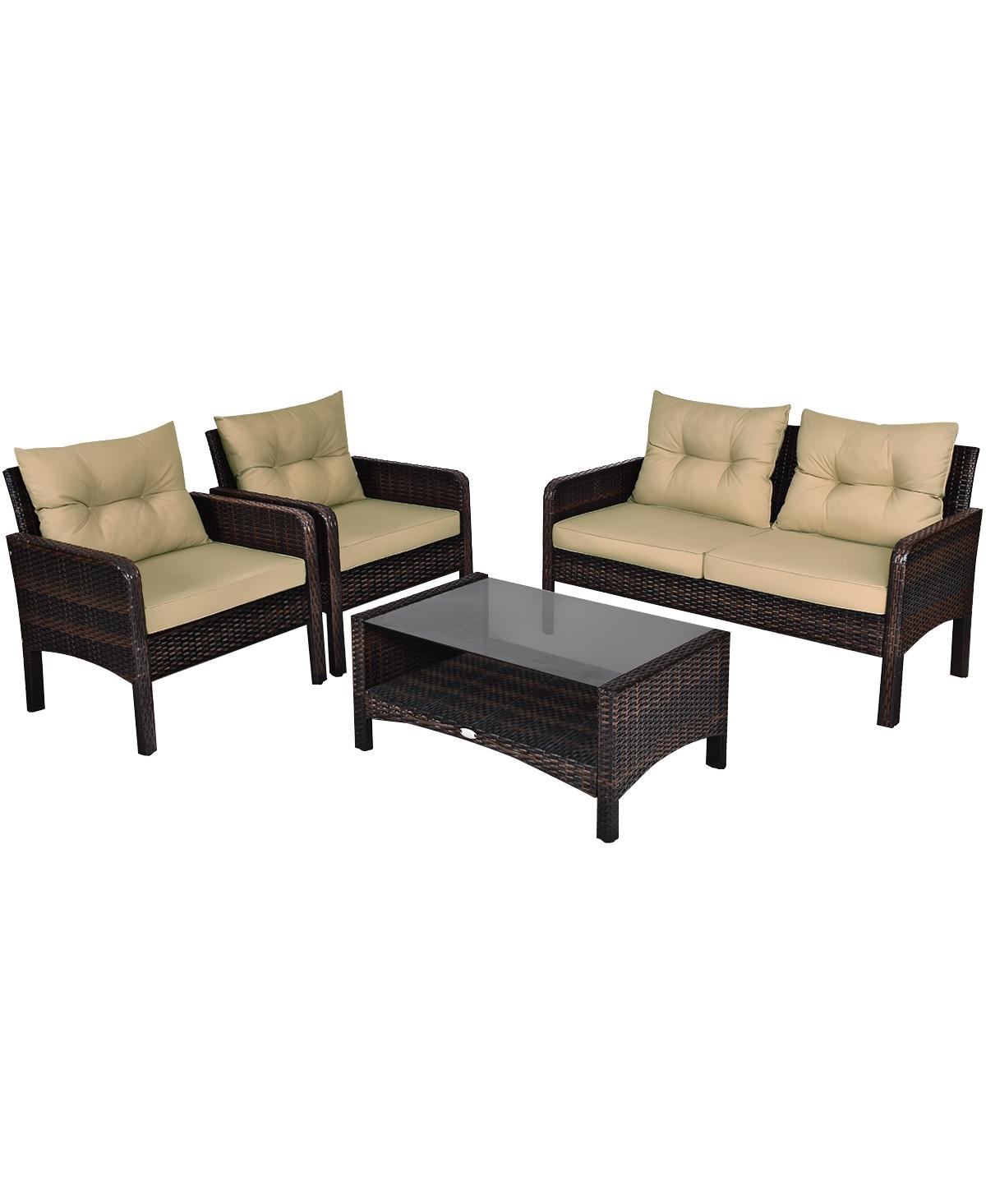 Click here for 4 Pieces Outdoor Rattan Wicker Loveseat Furniture... prices