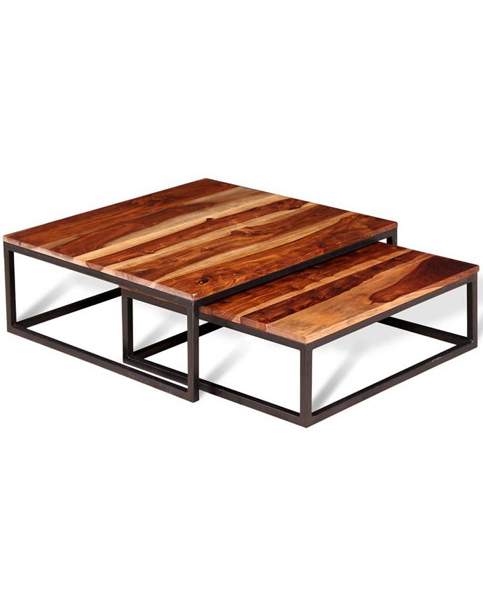 vidaXL Two Piece Nesting Coffee Table Set Solid Sheesham Wood - Macy's