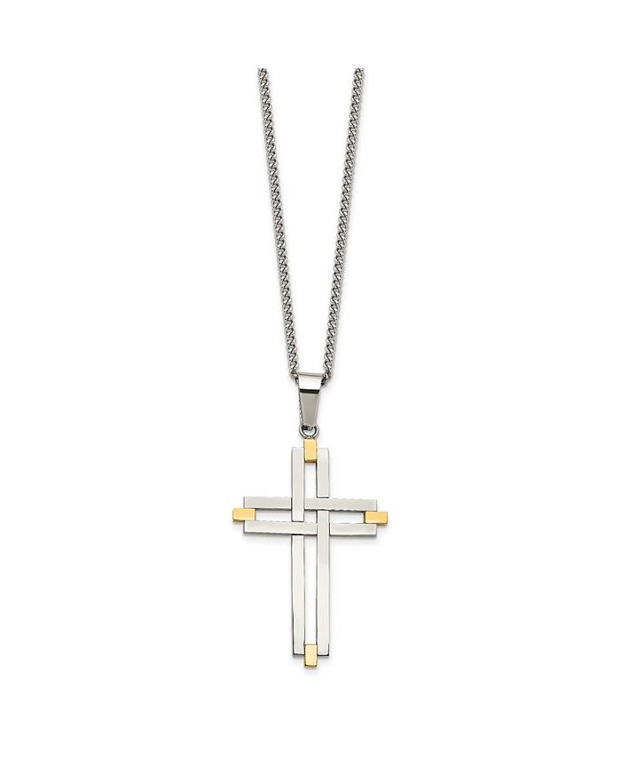 Chisel Polished Yellow IP-plated Cross Pendant Curb Chain Necklace - Macy's