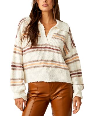 Free People Women's Kennedy Rib-Knit Collared Pullover - Macy's