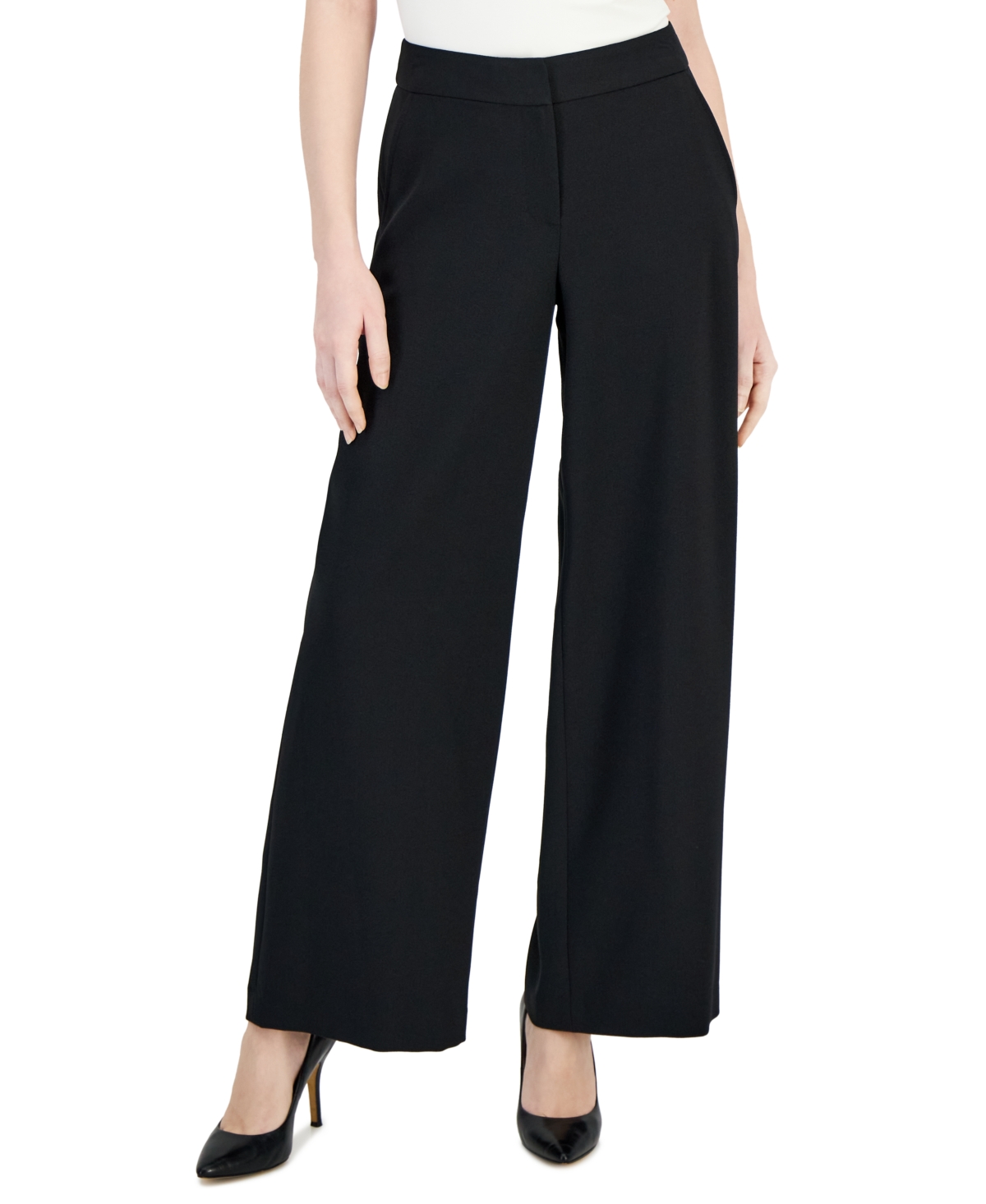 Click here for Tahari Asl Womens Mid-Rise Wide Leg Pants - Black prices