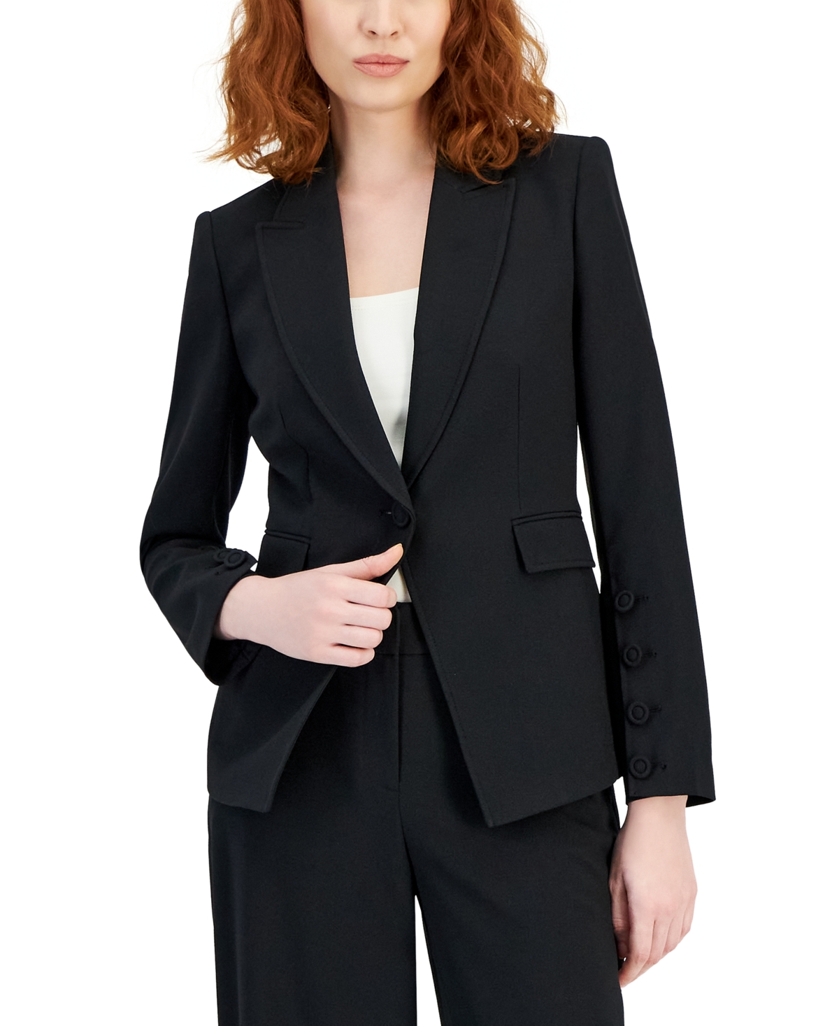 Tahari Asl Womens Peak Lapel One-Button Jacket - Black