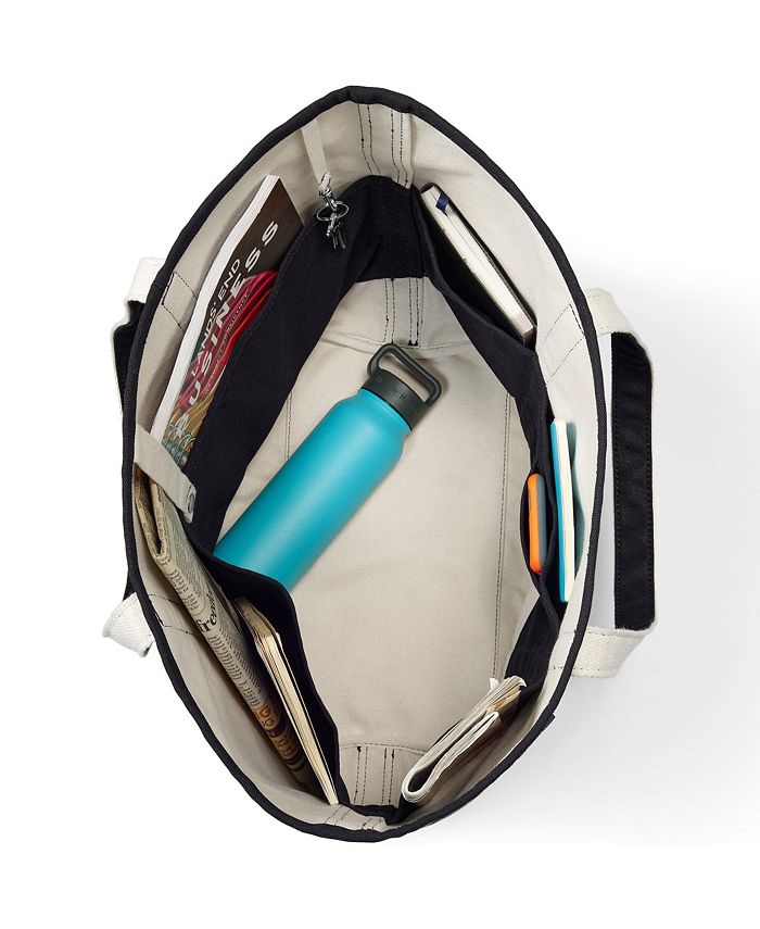 Lands' End Large Print 5 Pocket Open Top Long Handle Canvas Tote Bag ...