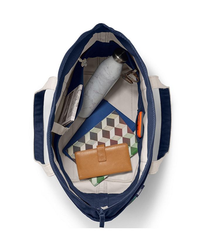 Lands' End Large Print 5 Pocket Open Top Long Handle Canvas Tote Bag ...