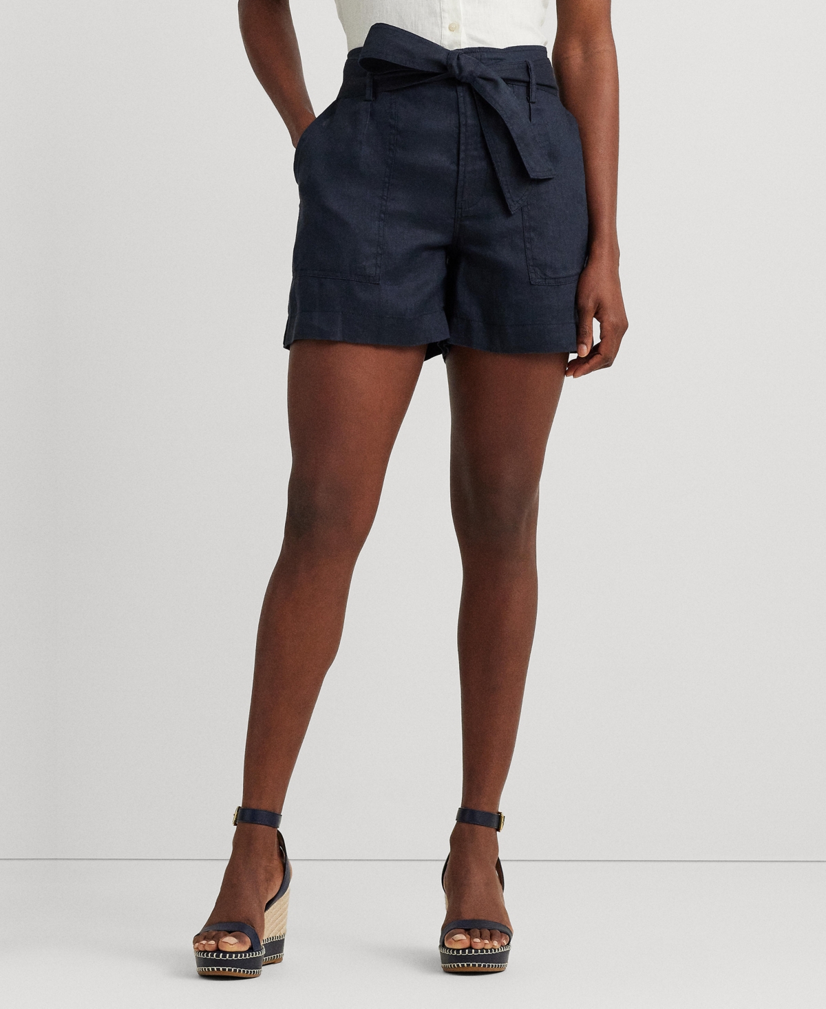 Click here for Lauren Ralph Lauren Belted Linen Shorts - Lauren N... prices
