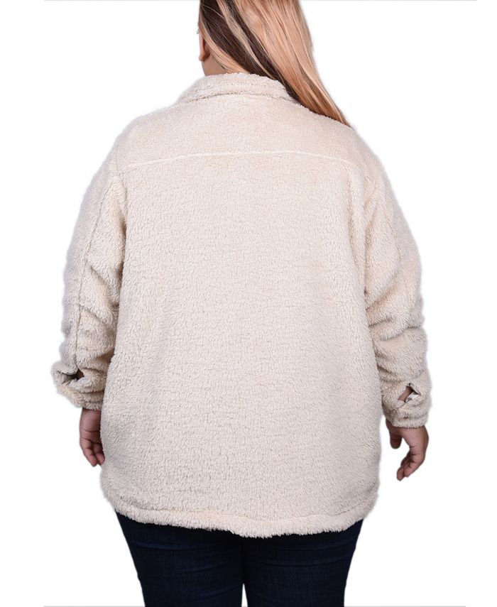 NY Collection Plus Size Long Sleeve Button Front Sherpa Jacket - Macy's