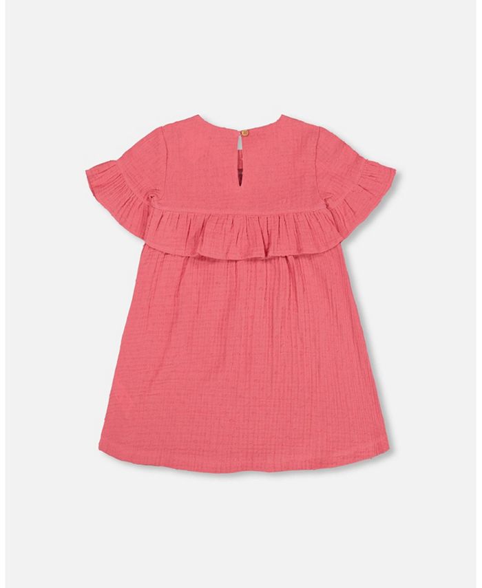 Deux par Deux Girl Muslin Dress With Frill Cherry - Toddler|Child - Macy's