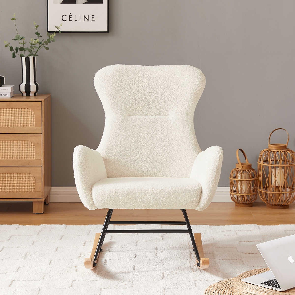 Click here for Streamdale Teddy Fabric Rocking Chair - Off white prices