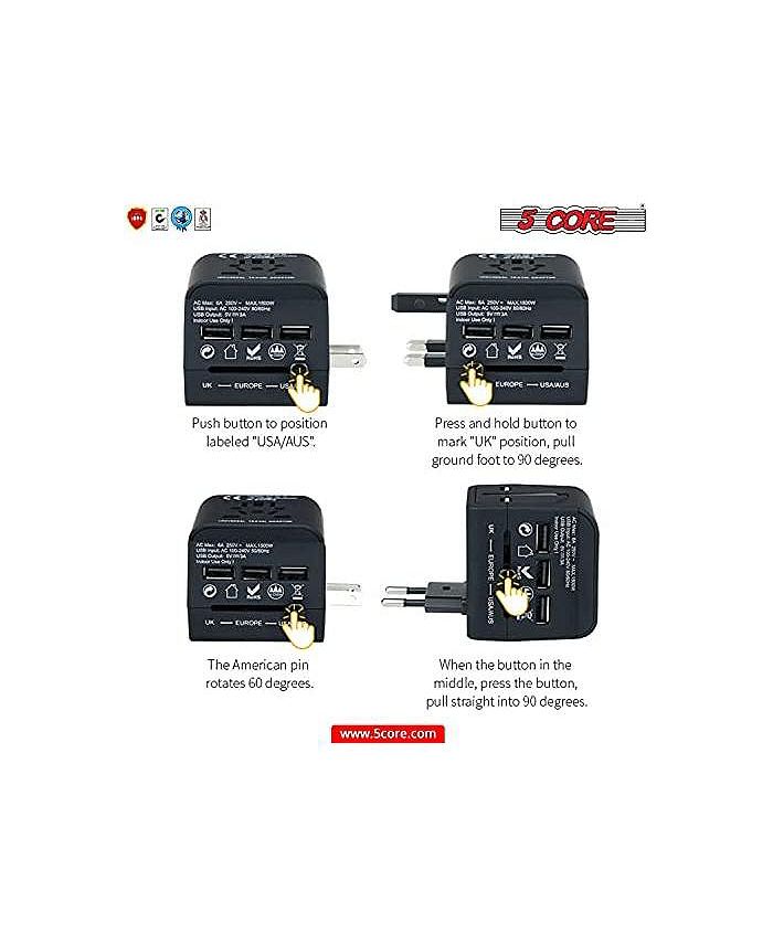 5 Core Travel Adapter International Power Adapter Plug Multi Outlet ...