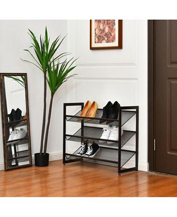 Slickblue Flat and Slant Metal Shoe Rack for Entryway Hallway-3-Tier ...