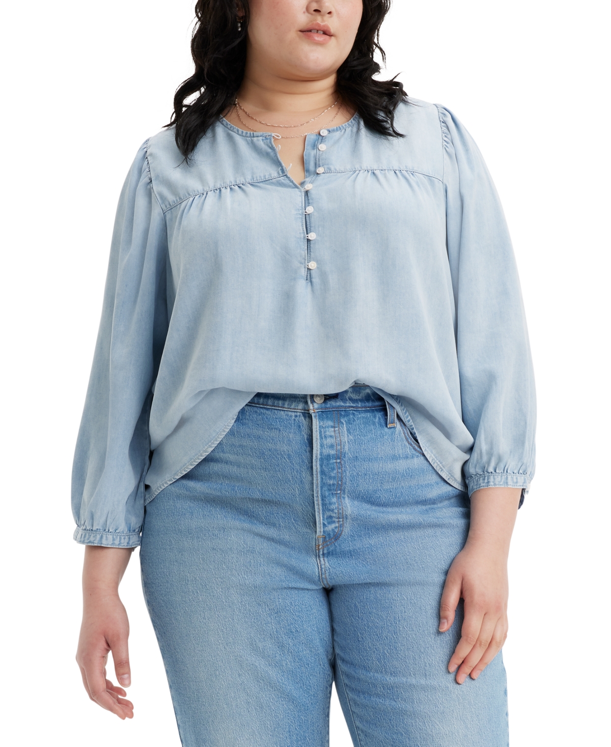 Click here for Levis Plus Size Halsey 3/4-Sleeve Button-Front Blo... prices