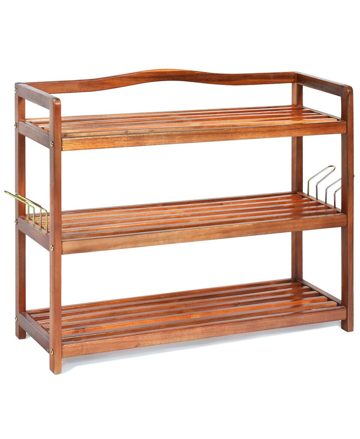 Click here for 3-Tier Acacia Wood Shoe Rack with Side Metal Hooks... prices
