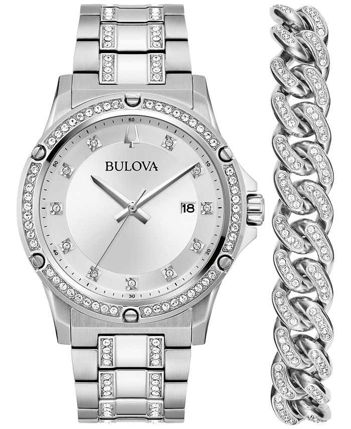 Bulova Men's Crystal Stainless Steel Bracelet Watch 42mm Gift Set - Macy's