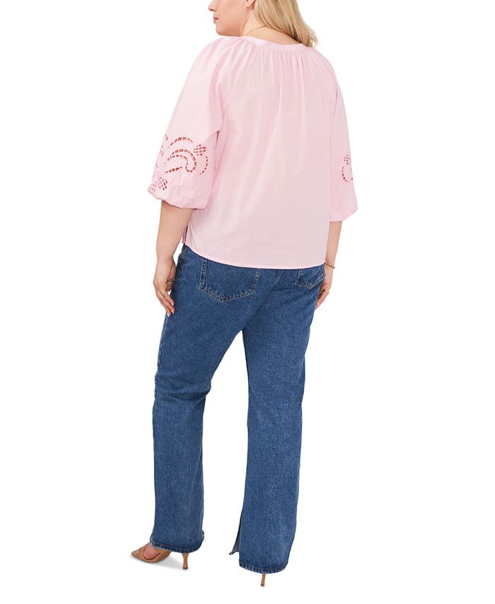 Vince Camuto Plus Size Cotton Embroidered-Puff-Sleeve Top - Macy's