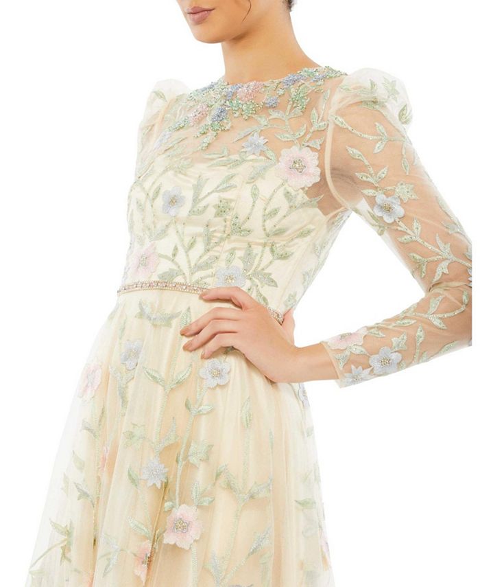 Mac Duggal Women's Floral Print Butterfly Sleeve Flowy Gown - Macy's