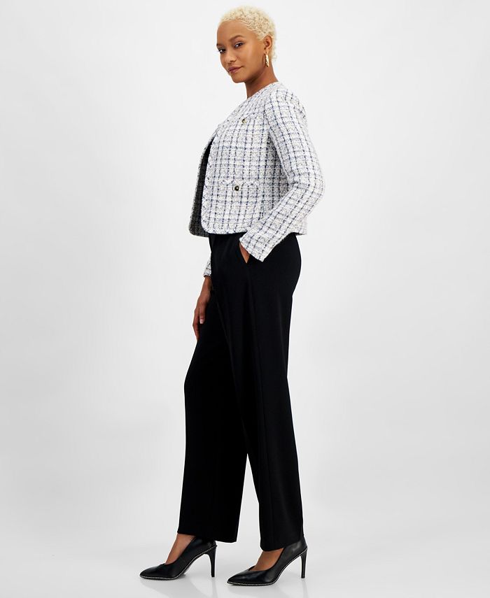 Bar III Women's Tweed Cropped Collarless Jacket, Created for Macy's ...