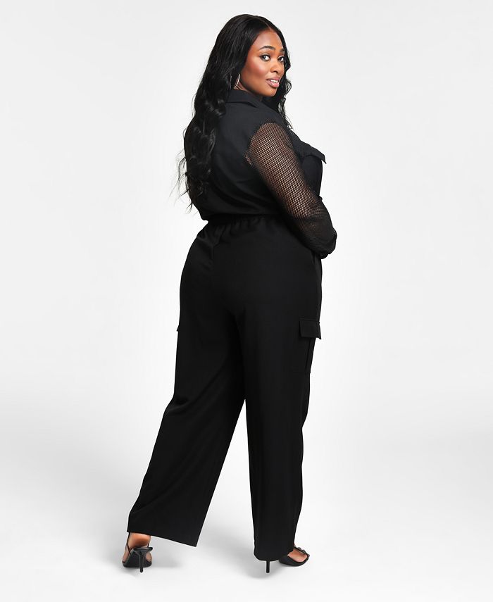 Nina Parker Trendy Plus Size Mesh-Top Jumpsuit - Macy's