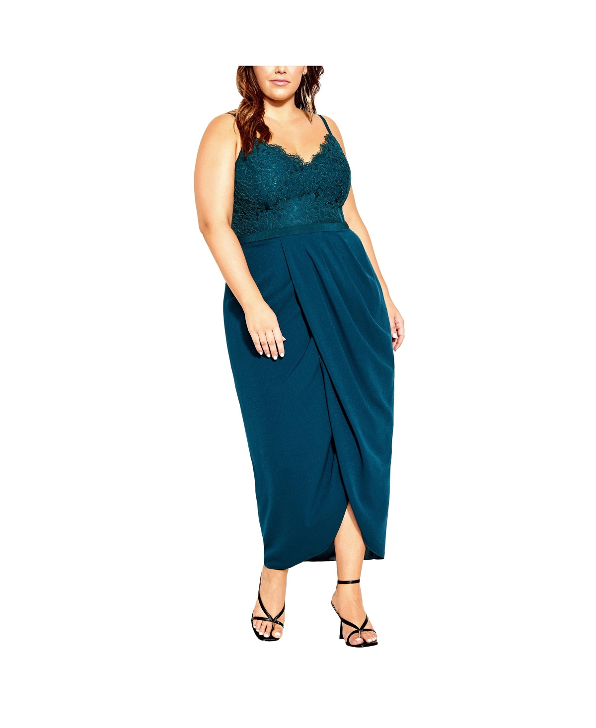 Click here for City Chic Plus Size Lace Touch Dress - Green prices