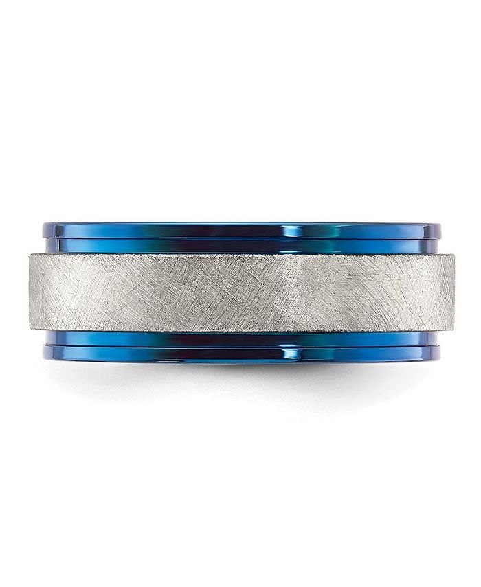 Chisel Stainless Steel Blue IP-plated with Scratch Finish Band Ring ...