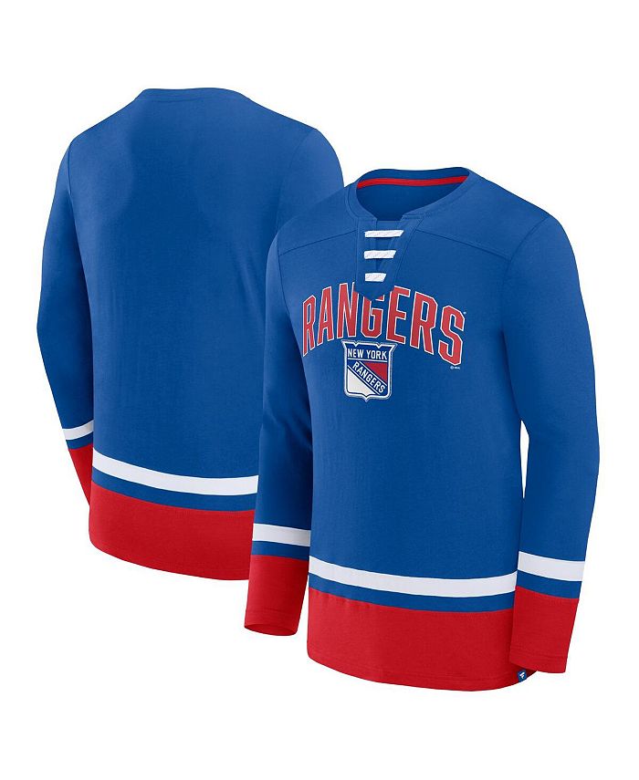 Fanatics Men's Blue New York Rangers Back Pass Lace-Up Long Sleeve T ...