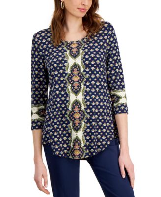 JM Collection Women's Printed 3/4-Sleeve Top, Created for Macy's - Macy's