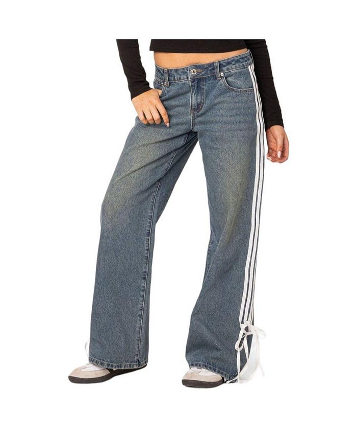 Edikted Women's Washed Low rise ribbon jeans - Macy's