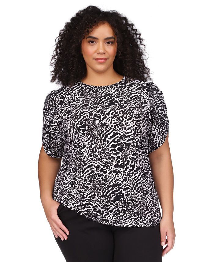 Michael Kors Plus Size Animal-Print Petal-Sleeve Top - Macy's