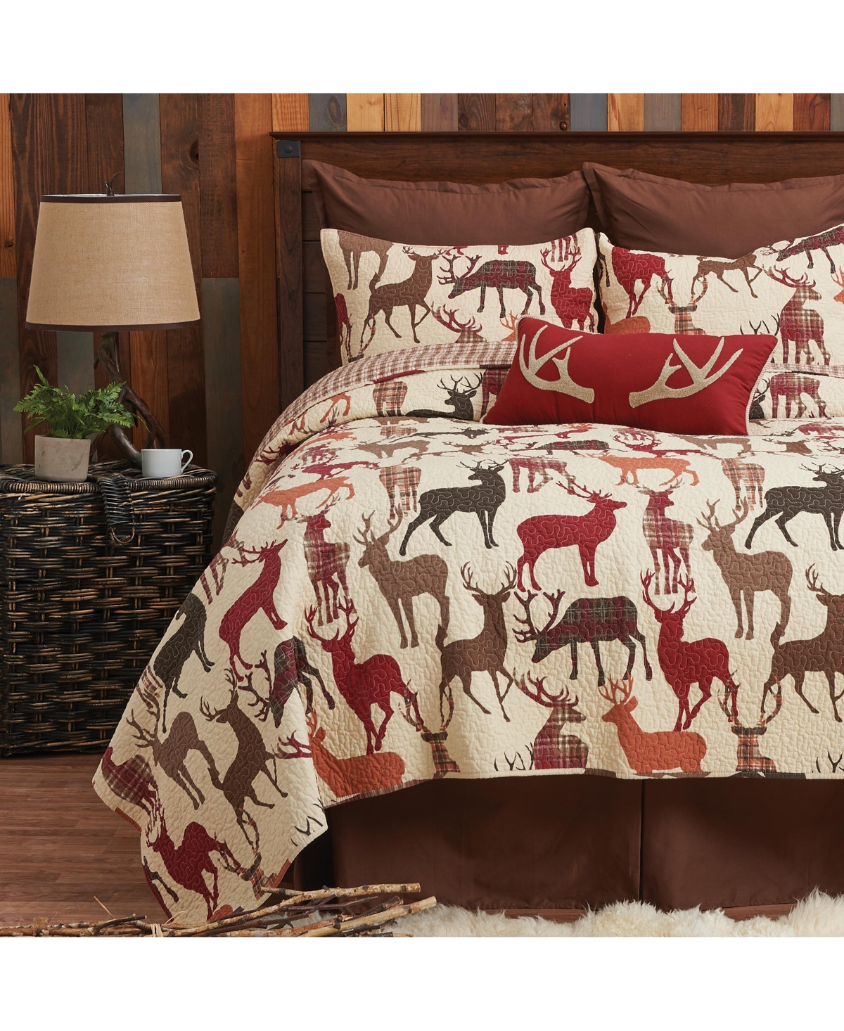Click here for Colton Deer Brown Tan Cabin Lodge King 3 Piece Qui... prices