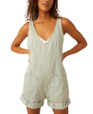 Free People Women's High Roller Cotton Railroad-Stripe Shortalls - Macy's