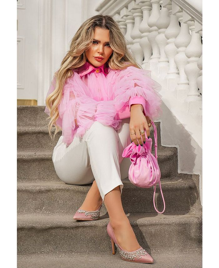 London Rag Women Ashlyn Rhinestones Embellished Satin Stiletto Pumps ...