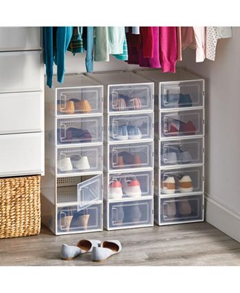 mDesign Plastic Stackable Closet Shoe Storage Box, Side Opening, 12 ...