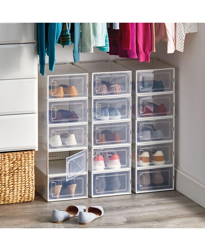 mDesign Plastic Stackable Closet Shoe Storage Box, Side Opening, 12 ...