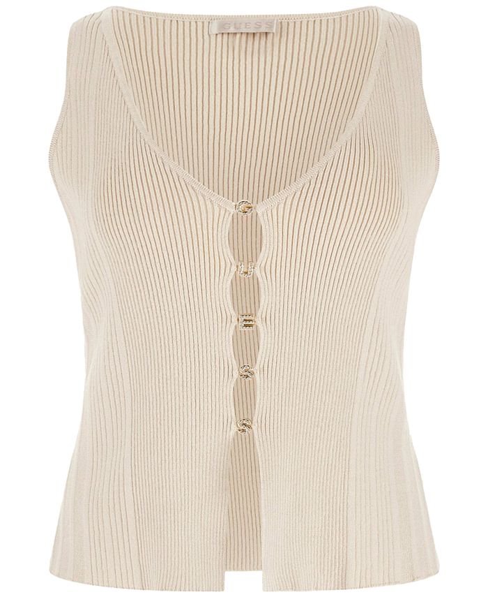 GUESS Women's Alphabet Charm Meghen Ribbed Sweater - Macy's