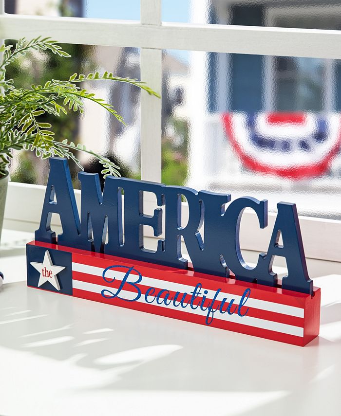 Glitzhome 14" L Patriotic, Americana Wooden America Table Decor - Macy's