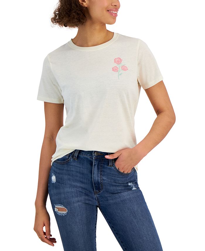 Rebellious One Juniors' Radiate Kindness Rose Crewneck Tee - Macy's