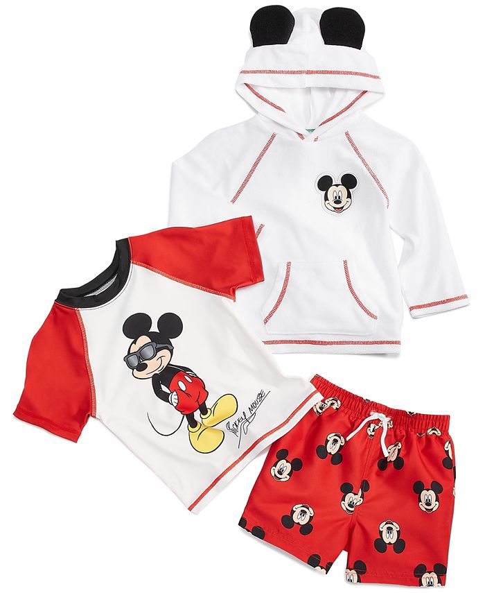 Disney Baby Mickey Mouse Hooded Terry Coverup, Rash Guard & Swim Trunks ...