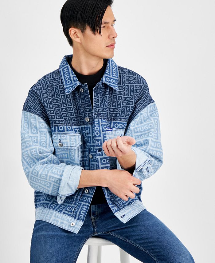 Hugo Boss Men's Regular-Fit Colorblocked Logo-Print Denim Jacket - Macy's