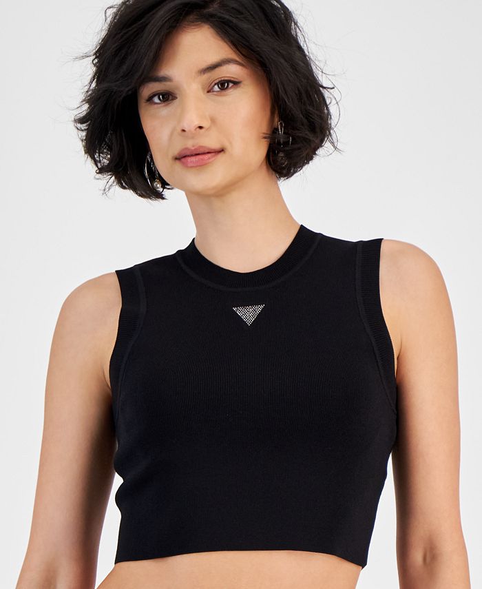 GUESS Women's Alexia Cropped Rhinestone-Embellished Top - Macy's
