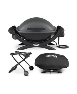 Weber Q 1400 Electric Grill (Black) with Portable Cart and Grill Cover ...