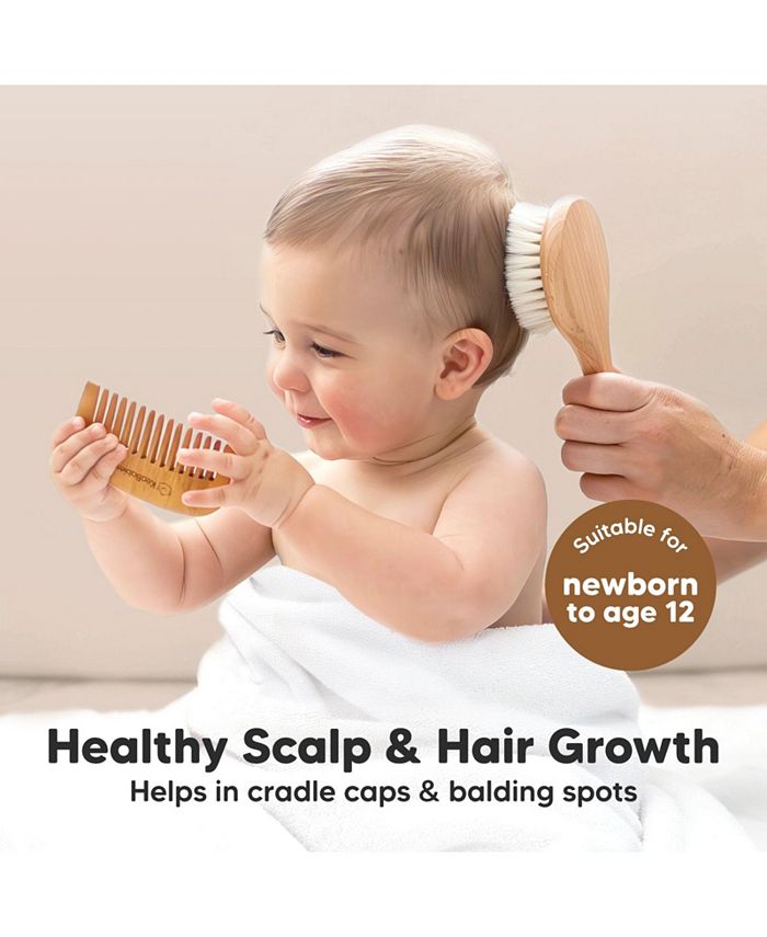 KeaBabies Baby Hair Brush and Comb Set, Round Wooden Baby Brush Set for ...
