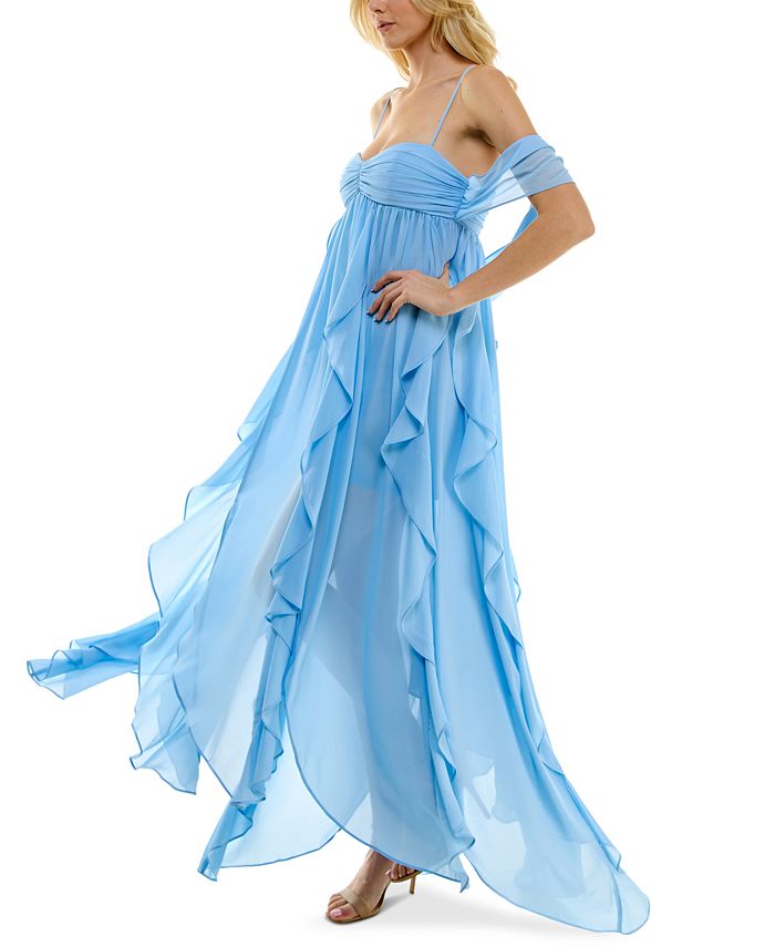 Taylor Women's Ruffled Chiffon Bandeau-Neck Gown - Macy's