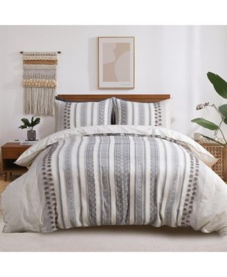 Yarn-Dyed Jacquard Cotton Duvet Cover Set with Waffle and Tufted Dots ...