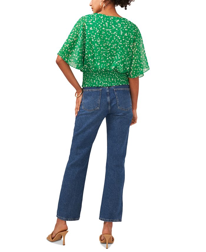 Sam & Jess Petite Printed Smocked-Waist Dolman-Sleeve Top - Macy's