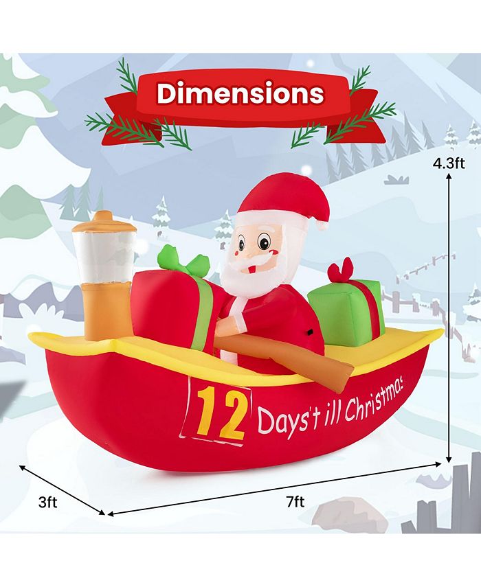 Costway 7 FT Long Christmas Inflatable Santa Claus Rowing Boat with ...