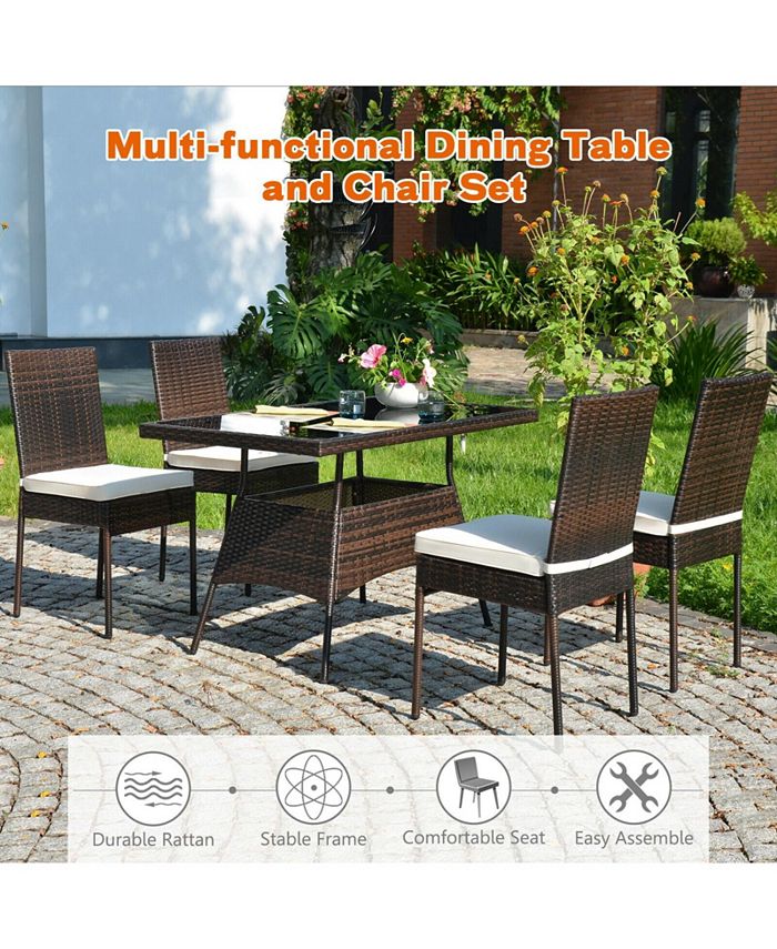 Slickblue 5 Pieces Outdoor Patio Rattan Dining Set with Glass Top with ...