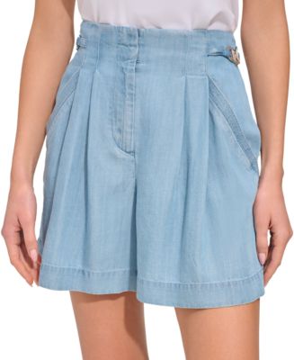 DKNY Women's Pleated High Rise Shorts - Macy's