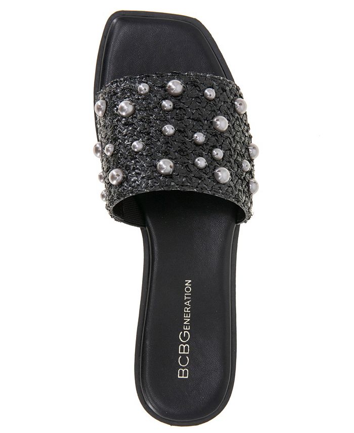 BCBGeneration Women's Lonnie Pearl Raffia Slide Flat Sandals - Macy's